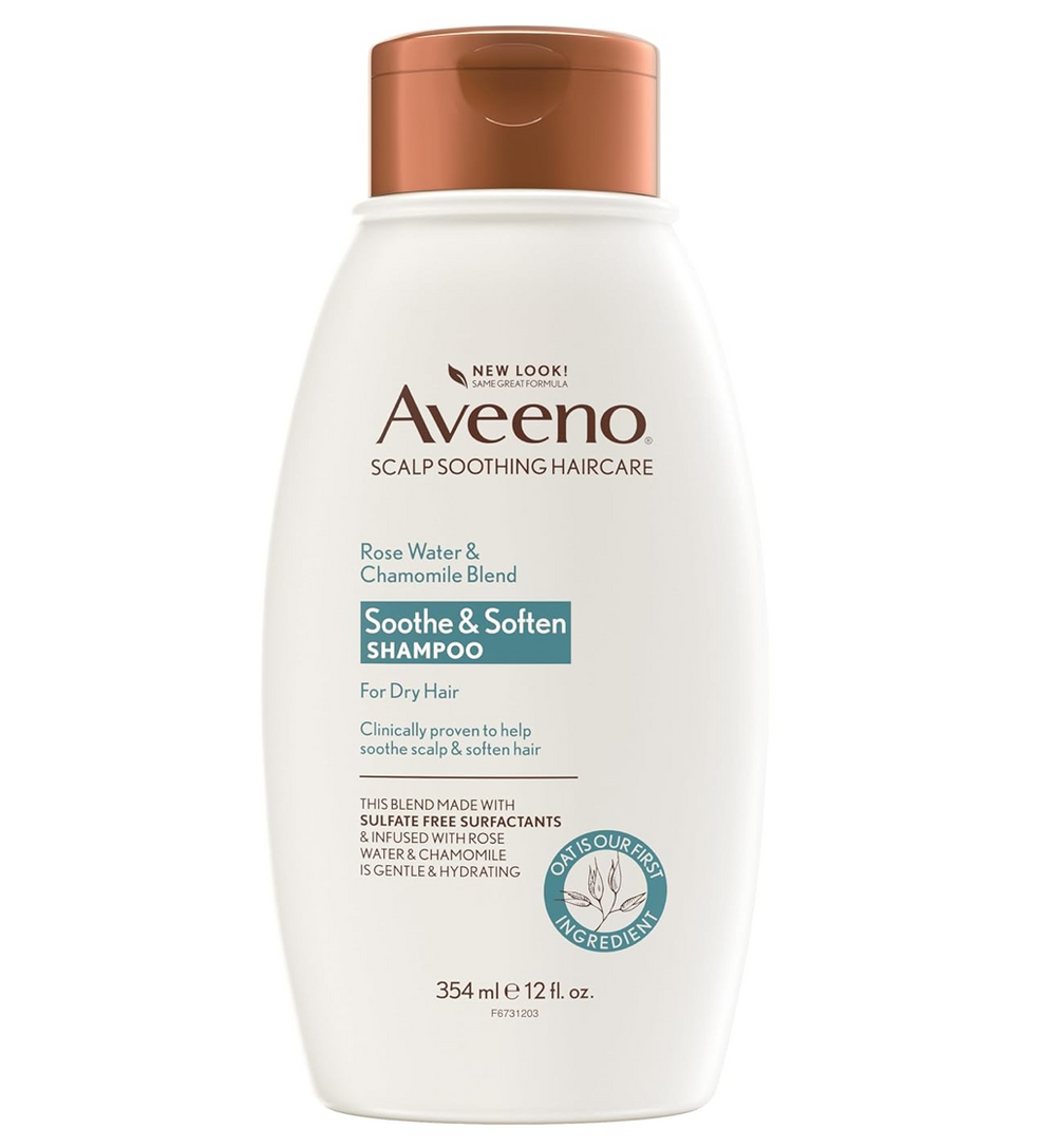 Aveeno Rosewater & Chamomile Blend Soothe and Soften Shampoo 345ml ...